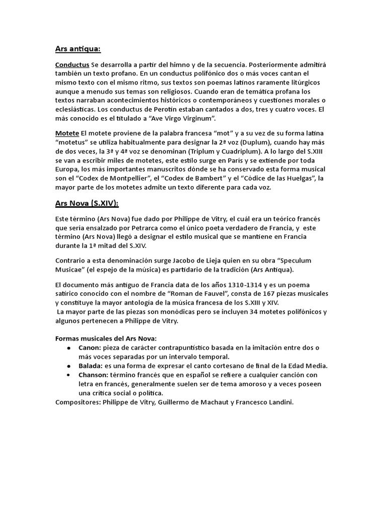 Formas Musicales Del Ars Antiqua y Ars Nova | PDF