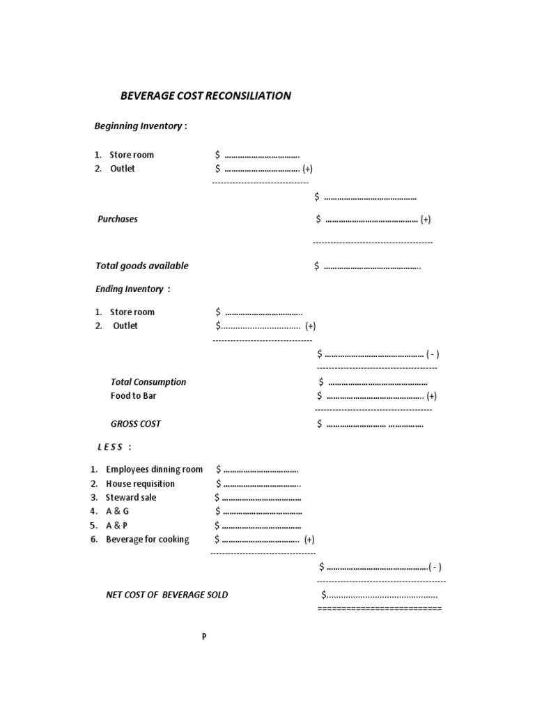 Cost Reconsiliation - Beverage | PDF