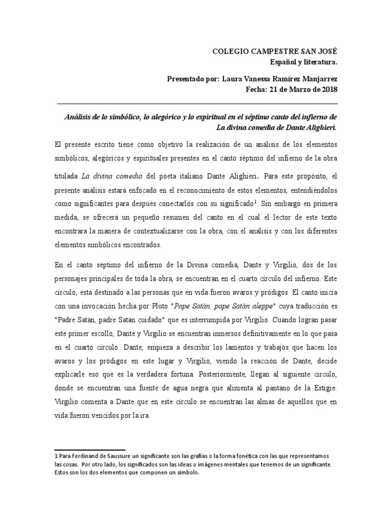 Canto VII | PDF | Divina Comedia | Infierno (Dante)