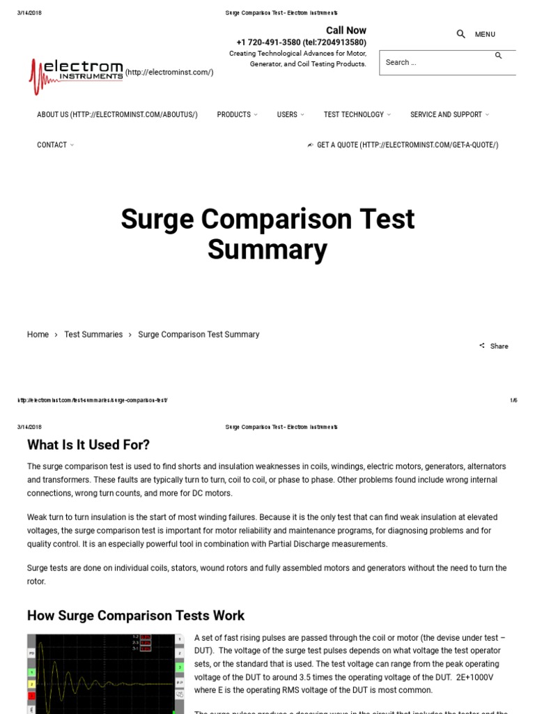 Surge Comparison Test - Electrom Instruments | PDF | Electric Motor ...