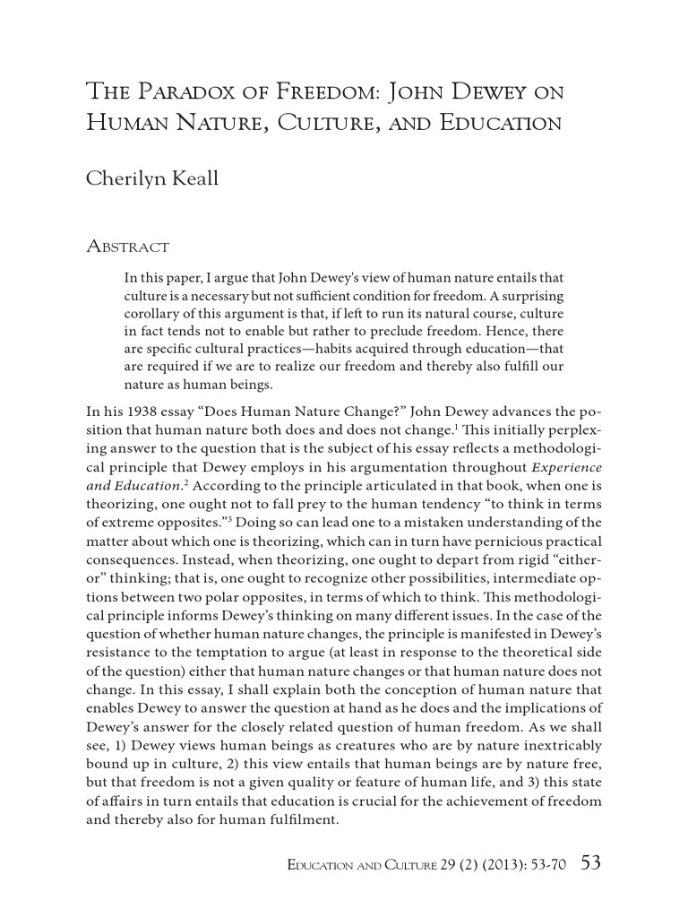 The Paradox of Freedom | PDF | John Dewey | Human