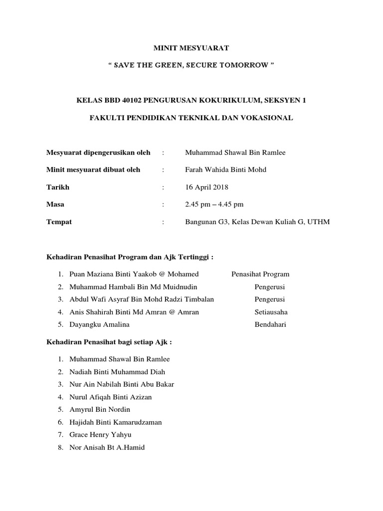 Contoh Minit Mesyuarat | PDF