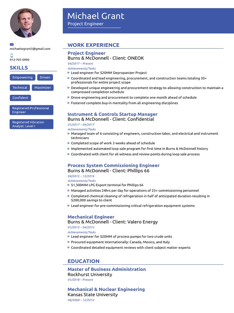 Michaels Professional Resume - MGMT Focus | PDF | Engineer | Engineering