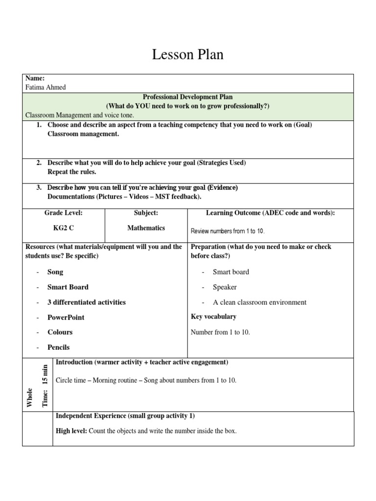 Lesson Plan: Fatima Ahmed | PDF | Classroom Management | Lesson Plan