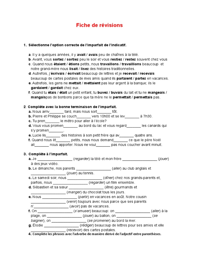 Révisions de l'imparfait et adverbes | PDF