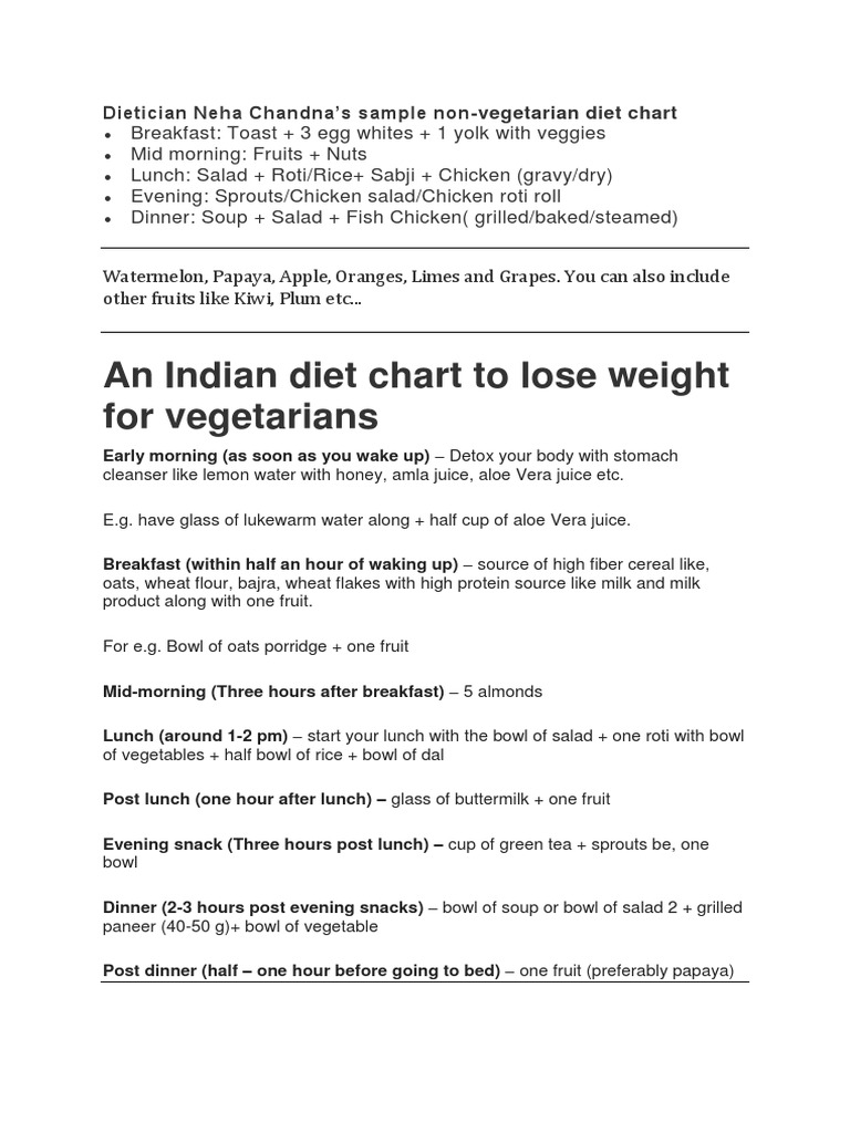 An Indian Diet Chart To Lose Weight For Vegetarians: Dietician Neha ...