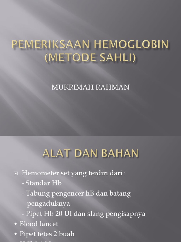 Pemeriksaan Hemoglobin (Metode Sahli) | PDF