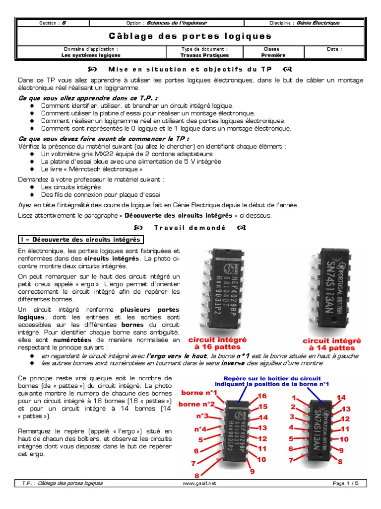 TP16 Cablage Des Portes Logiques | PDF | Fonction logique | Circuit intégré