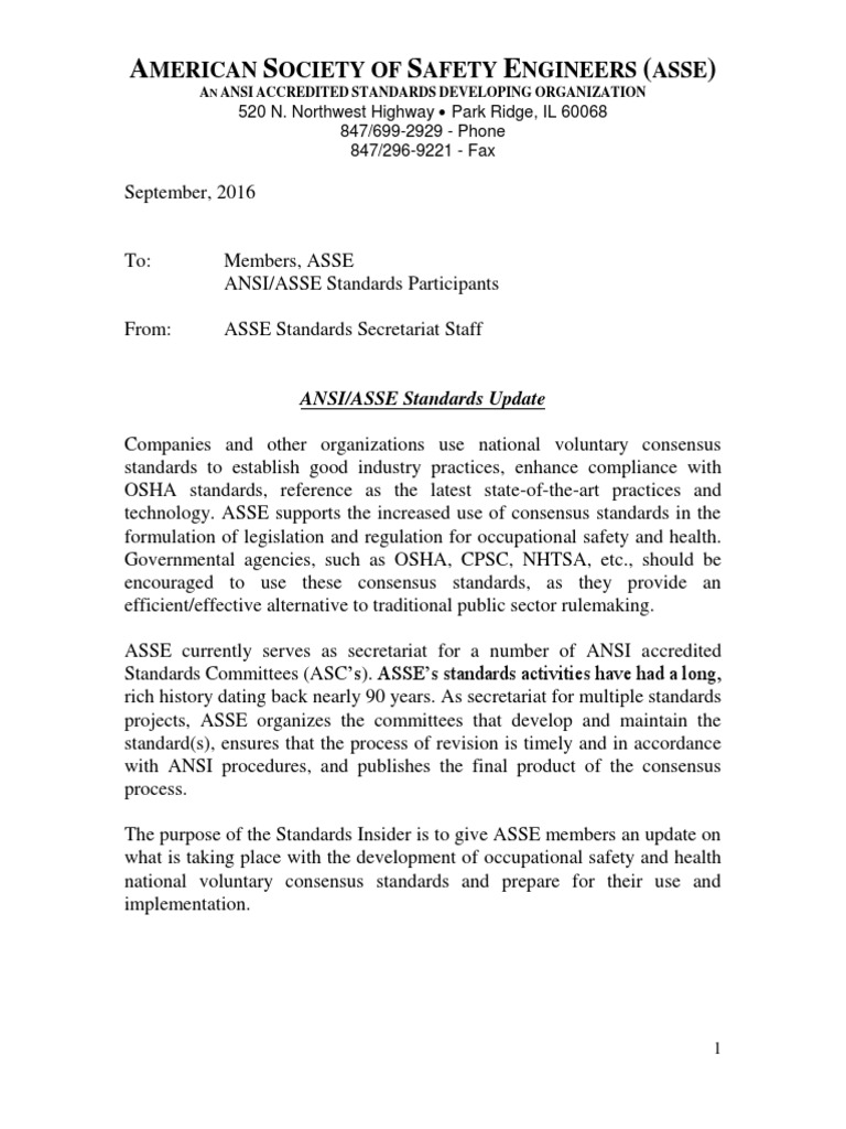 Standards Update For 9-2016 | PDF | Safety | Occupational Safety And Health
