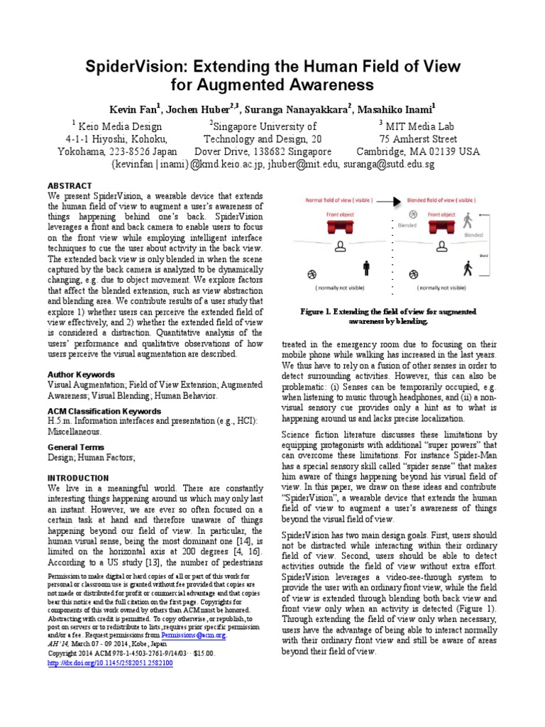 Spidervision: Extending The Human Field of View For Augmented Awareness ...