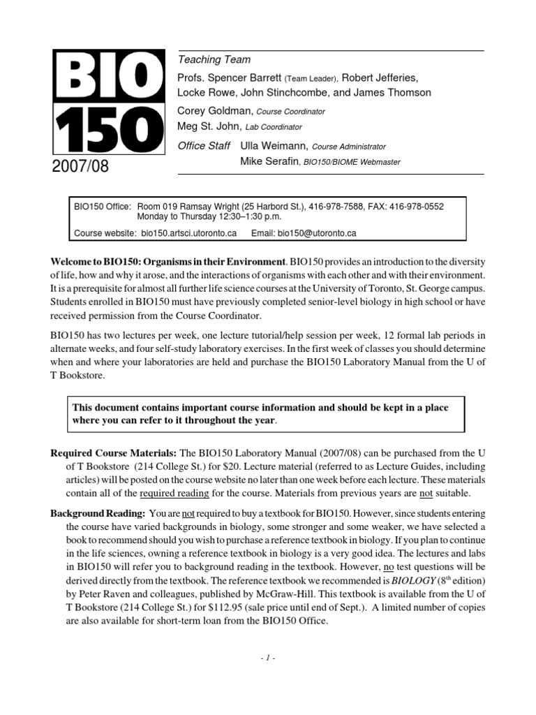 BIO150 Course Overview and Resources | PDF | Ecology | Evolution