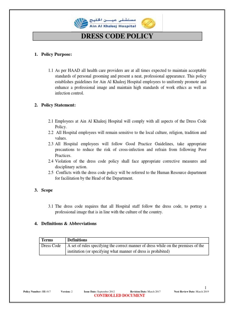 17.0 Dress Code Policy | PDF | Trousers | Hospital