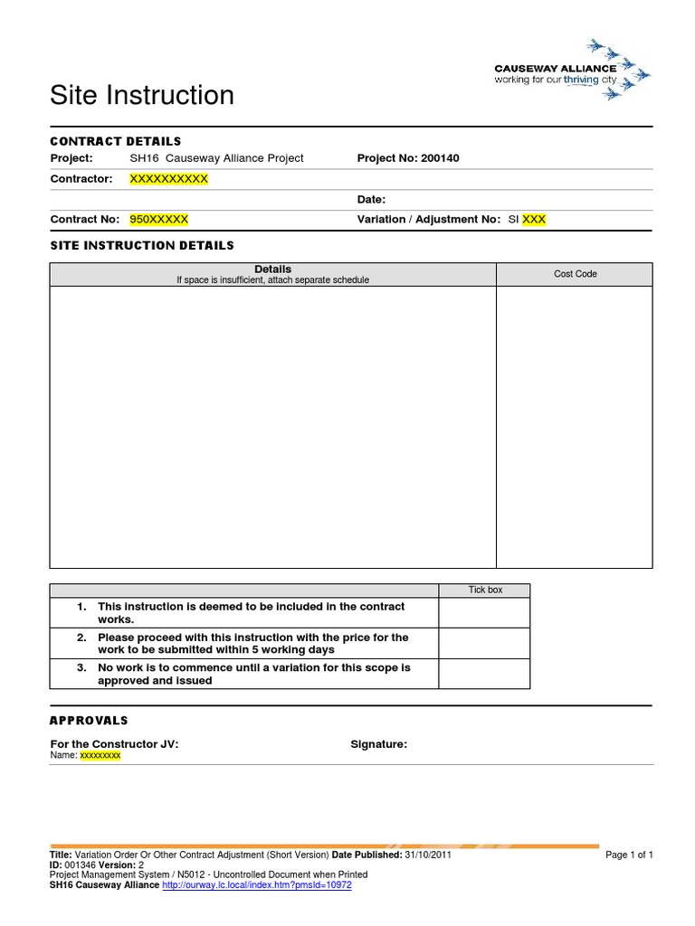 Site Instruction Template | PDF
