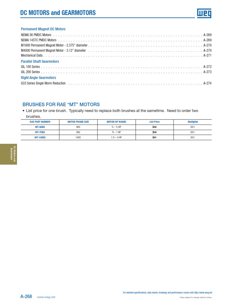 WEG 15 2017 Standard Stock Catalog DC Motors and Gearmotors Us100 ...
