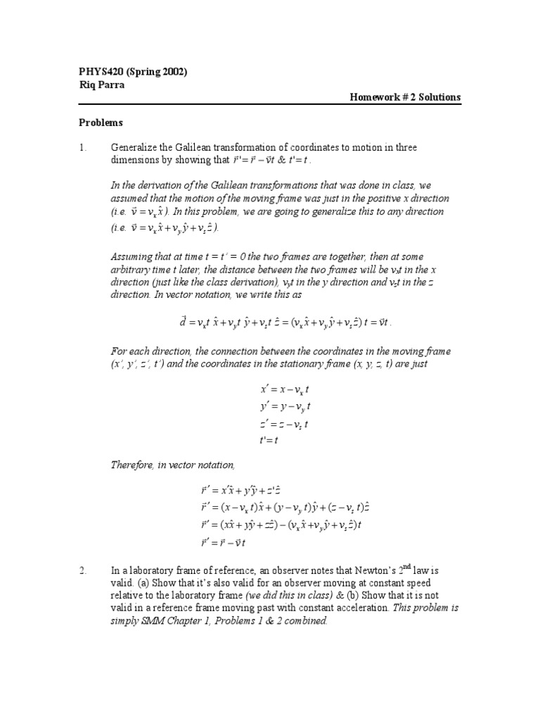 HMWK02 Solution | PDF | Momentum | Spacetime
