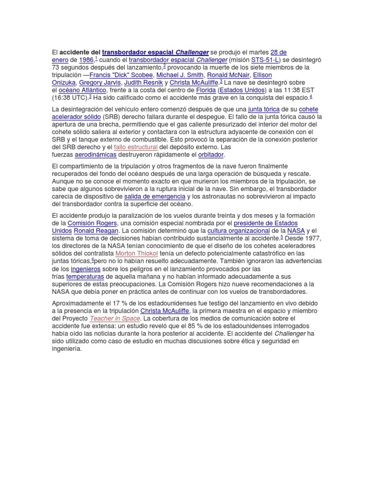 Explosion Del Challenger | PDF | Transbordador espacial Challenger ...