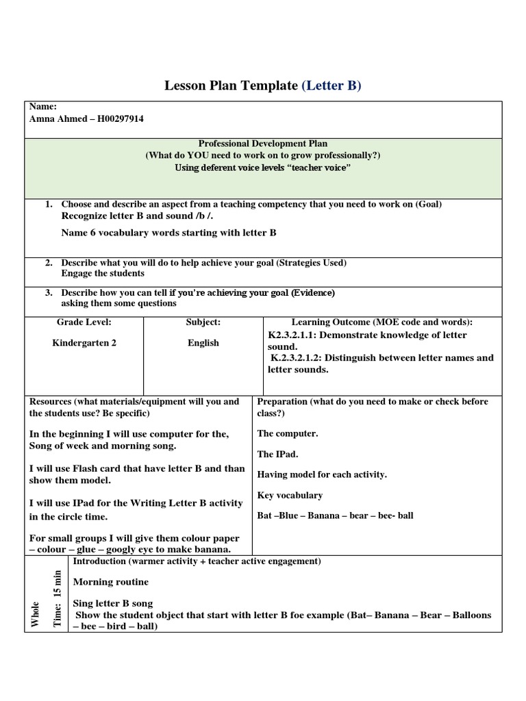 Lesson Plan Letter b2 | PDF | Lesson Plan | Teachers