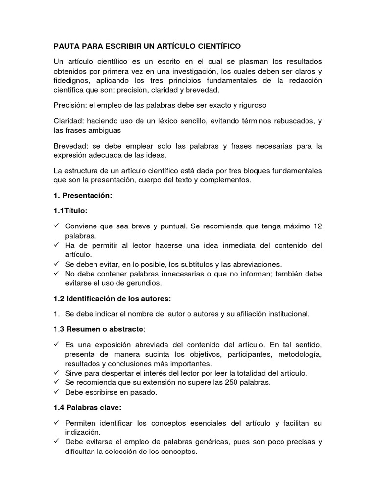 Pauta Para Escribir Un Artículo Científico Interacciones De