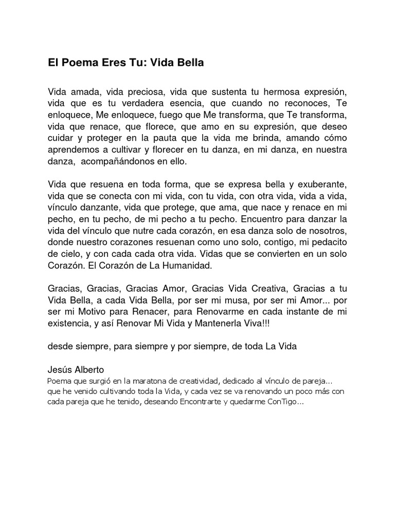 El Poema Eres Tu - Vida Bella | PDF