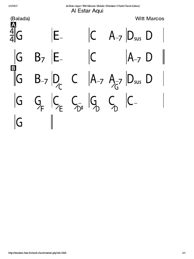 Al Estar Aqui - Witt Marcos - Balada - Kwakers - Chord Charts Library | PDF