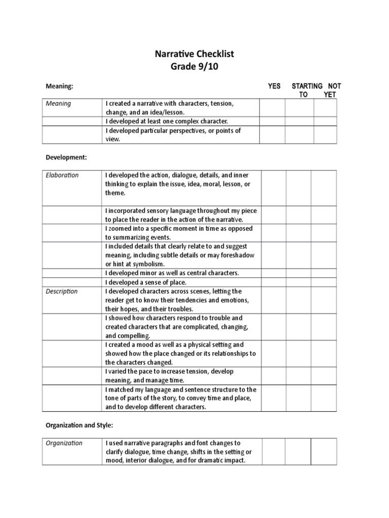 Narrative Checklist 9 and 10 | PDF | Narrative | Narration