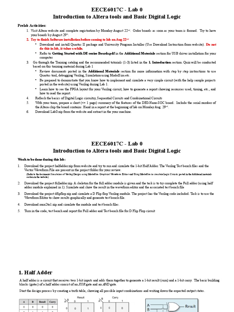 EECE6017C - Lab 0 Introduction To Altera Tools and Basic Digital Logic ...
