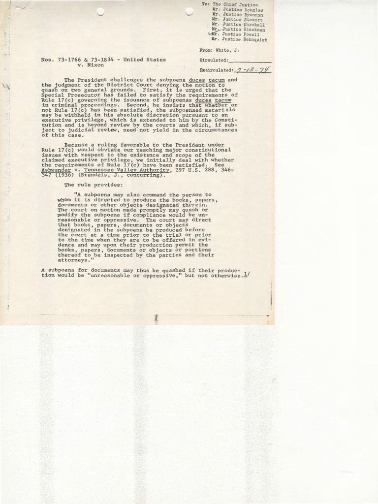 United States v. Nixon (1974) PDF | PDF | Law