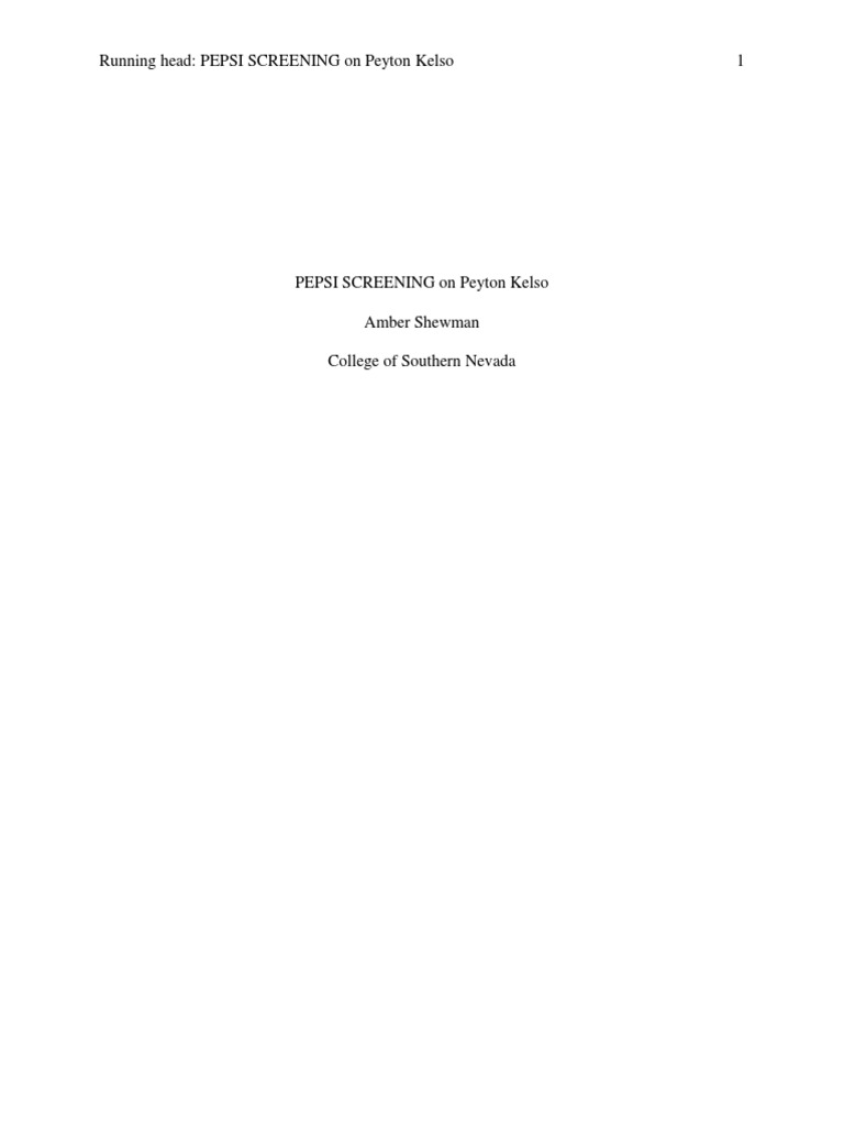 Pepsi Screening On Peyton Kelso | PDF | Child Development | Relationships