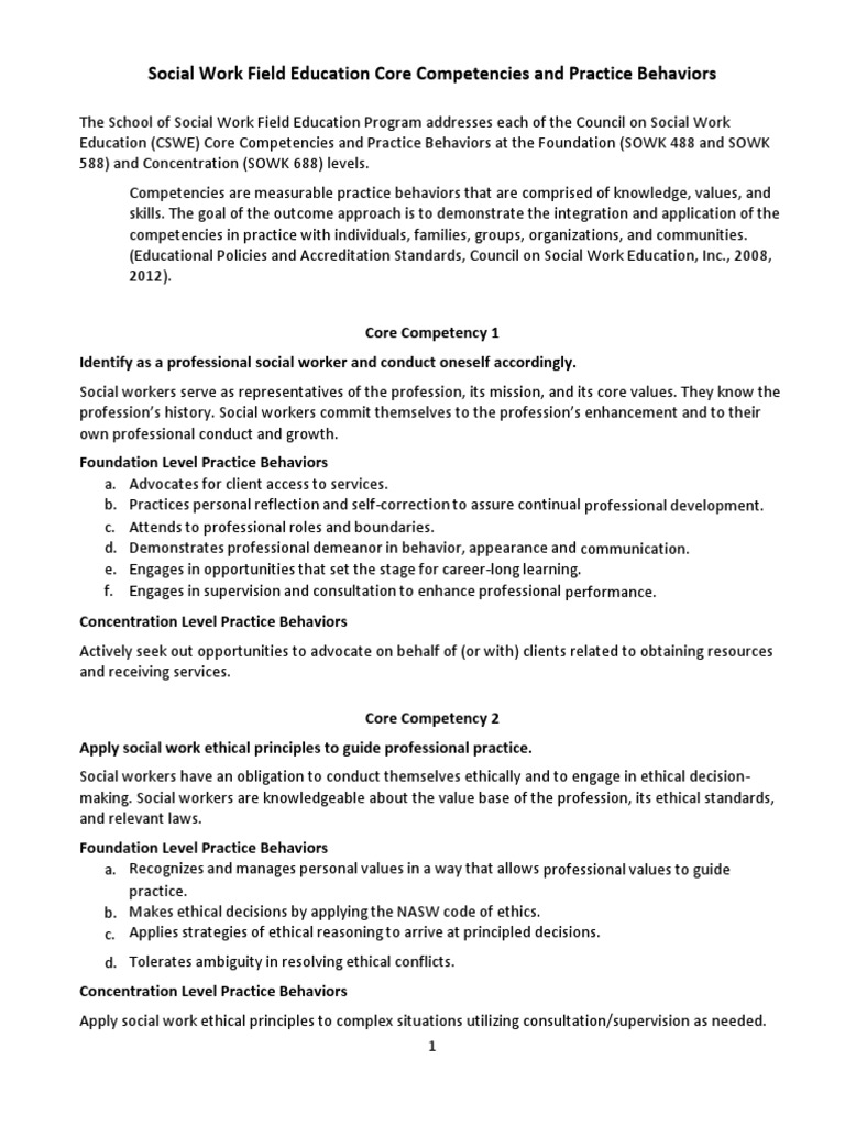 Social Work Core Competencies Practice Behaviors | PDF | Social Work ...