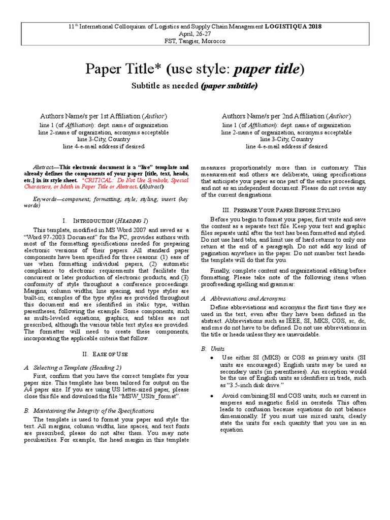 Paper Title (Use Style: Paper Title) : Subtitle As Needed (Paper ...