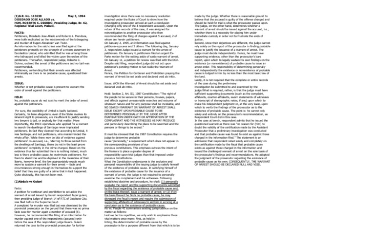G.R. No. 113630 May 5, 1994 Diosdado Jose Allado vs. HON. ROBERTO C ...