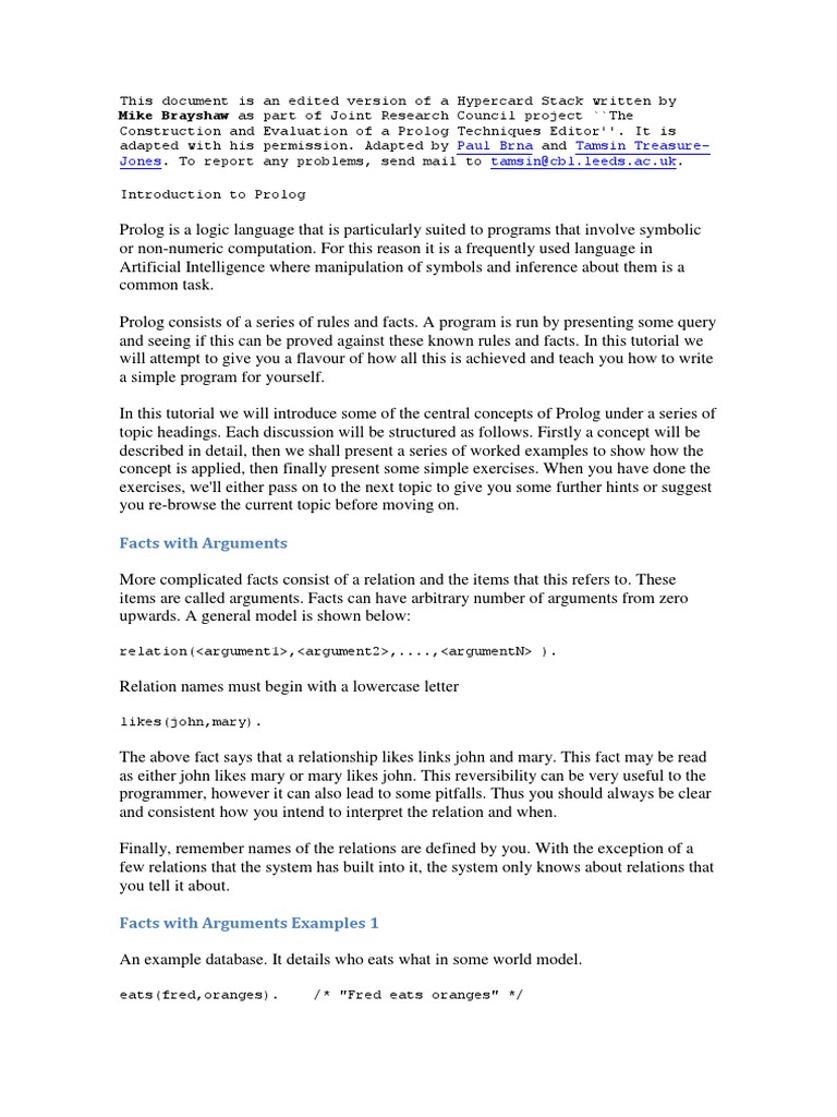 Prolog Mike Brayshaw | Download Free PDF | Formalism (Deductive) | Areas Of Computer Science