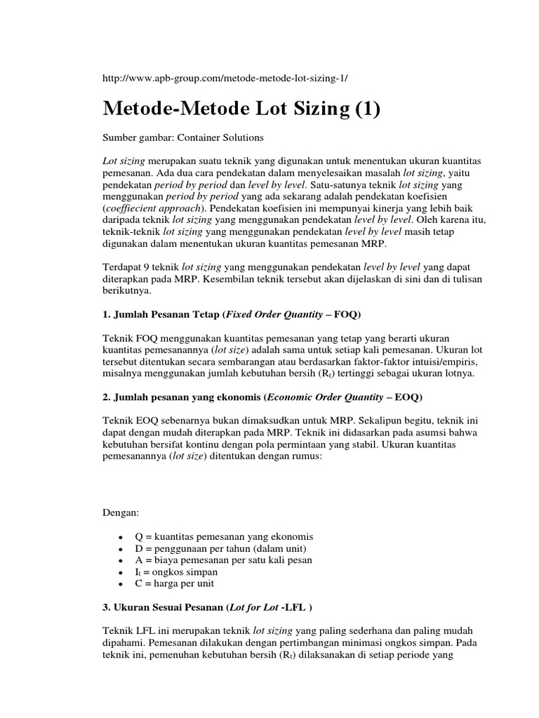 Metode Lot Sizing | PDF