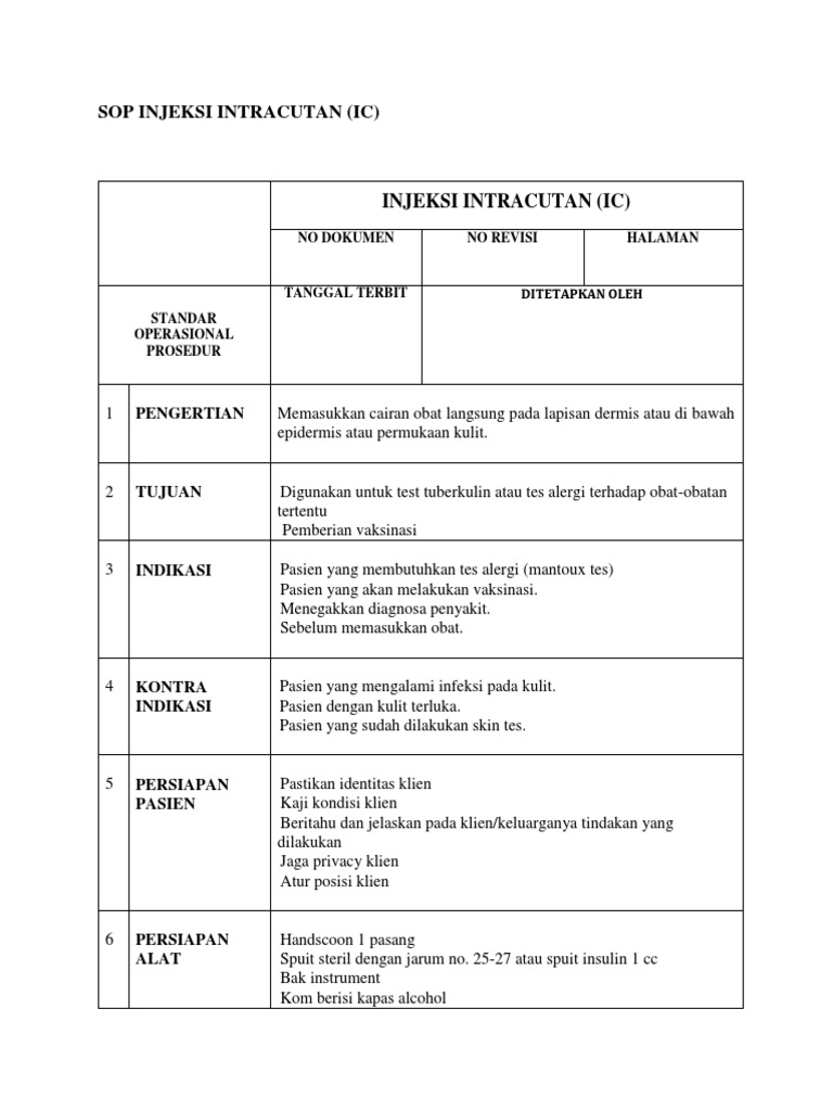 Sop Injeksi Intracutan | PDF