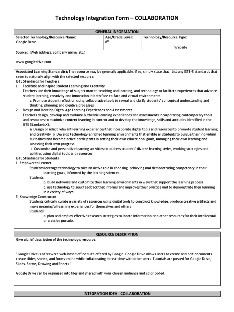 Technology Integration Form - COLLABORATION: General Information | PDF ...
