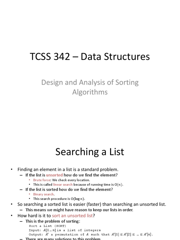 Lecture 2&3 - Design and Analysis of Sorting Algorithms | Download Free ...