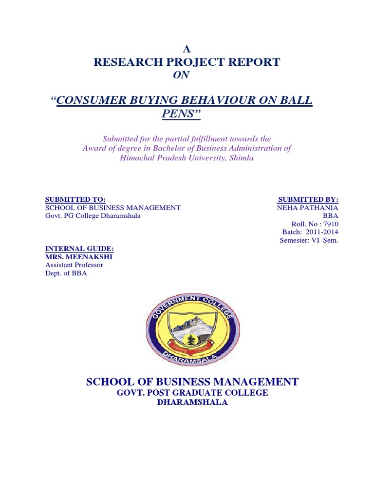 "Consumer Buying Behaviour On Ball Pens": Research Project Report | PDF | Sampling (Statistics ...