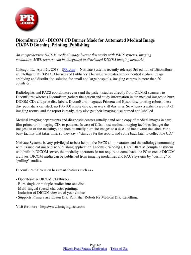 DicomBurn 3.0 - DICOM CD Burner Made For Automated Medical Image CD/DVD ...