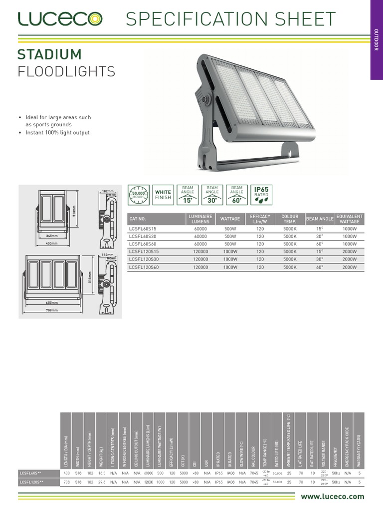 Stadium Floodlights Data Sheet | PDF | Electromagnetic Compatibility ...
