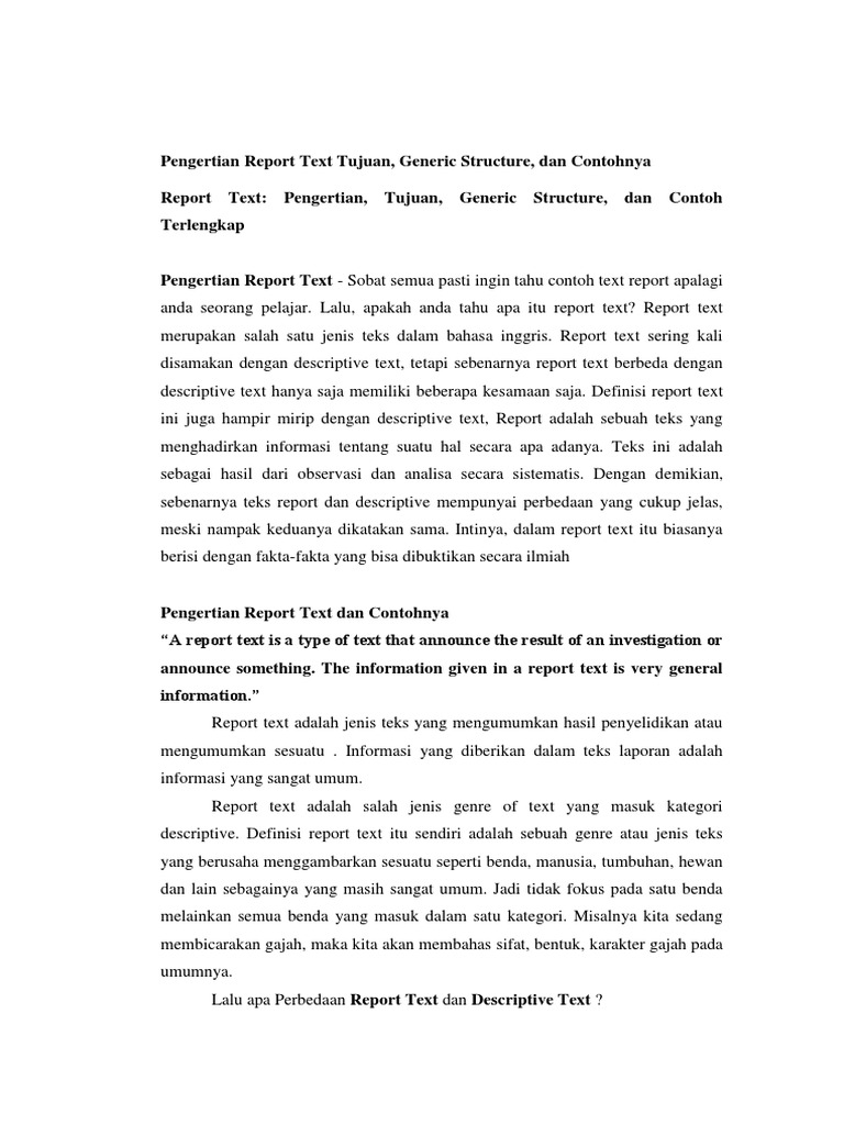 Pengertian Report Text Tujuan | PDF | Filsafat