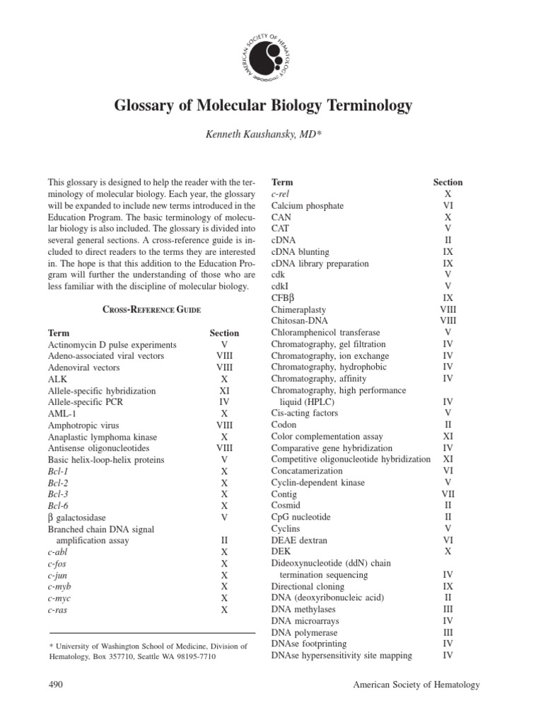 Glossary of Molecular Biology Terminology | PDF | Dna | Messenger Rna