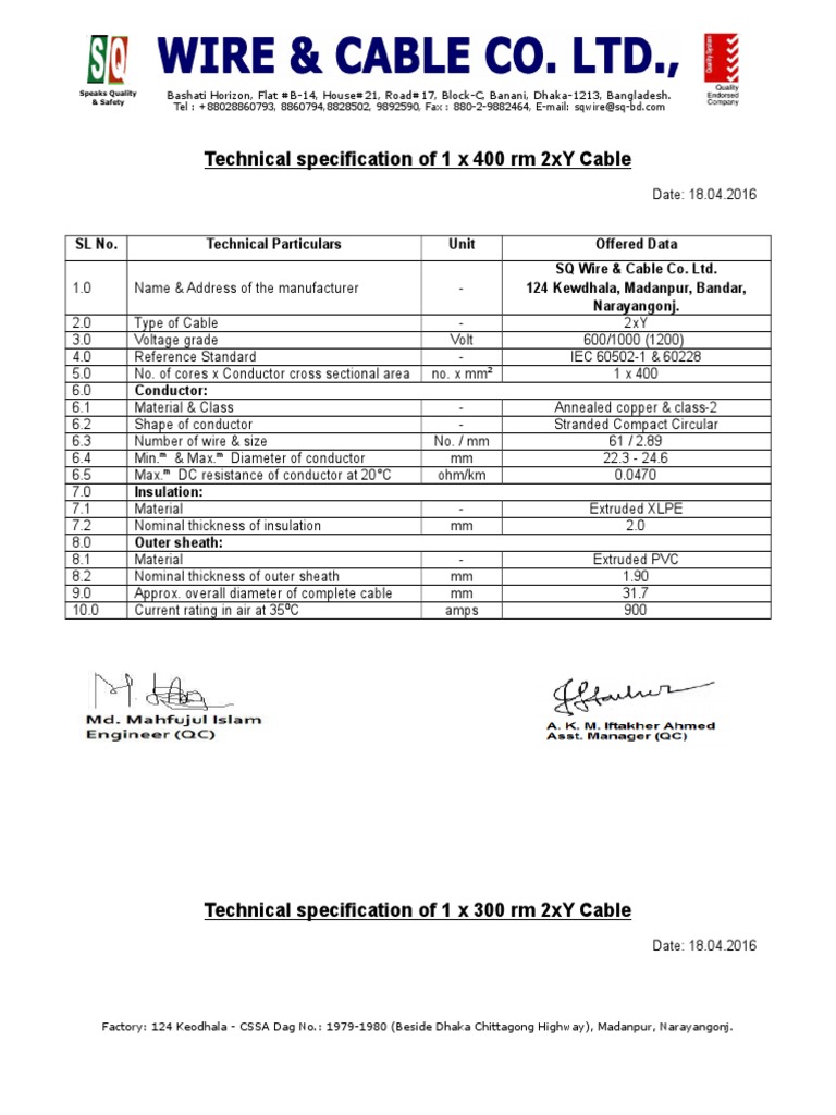 Technical Specification 2xy Cable | PDF | Electrical Conductor ...