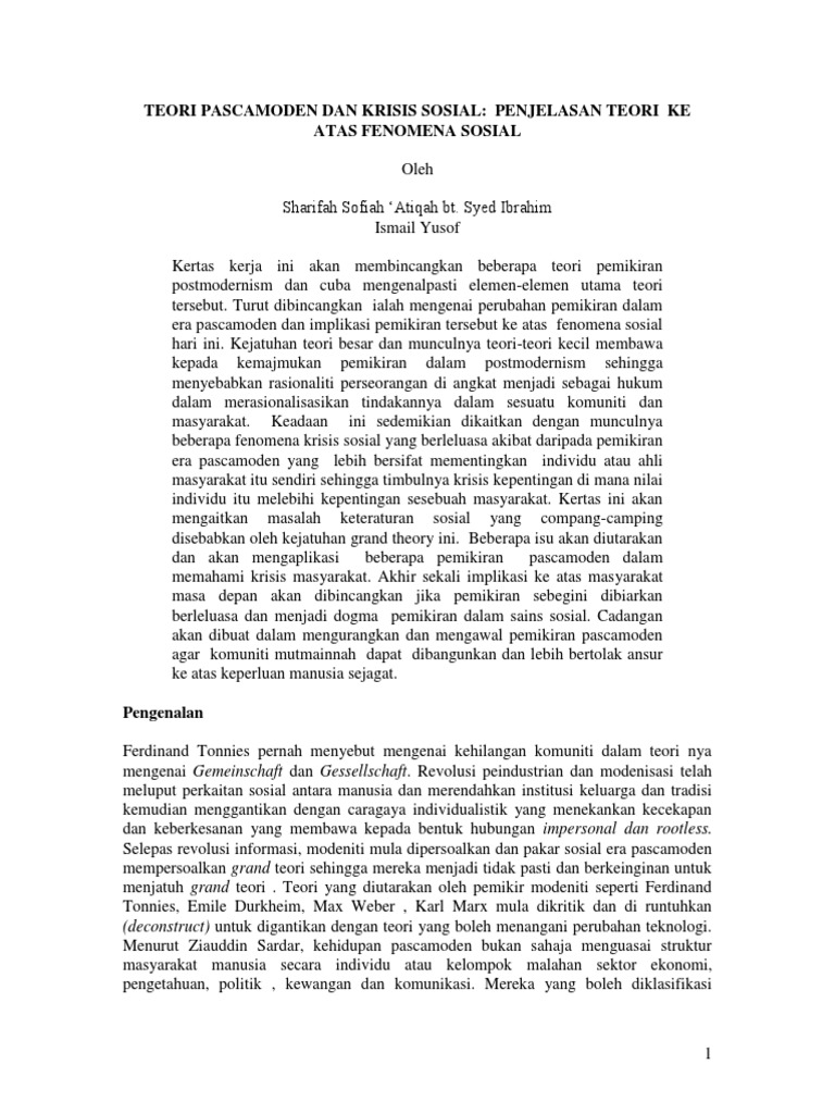 Teori Pascamoden Dan Krisis Sosial PDF | PDF | Politik