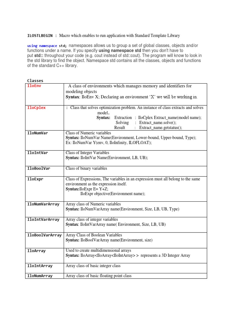 Cplex Concert Technology - Help File | PDF | Class (Computer Programming) | Mathematical ...