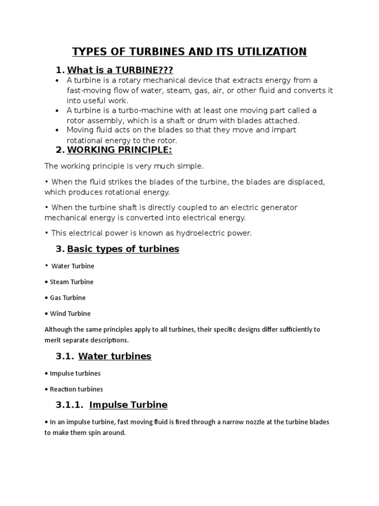 Types of Turbines and Its Utilization | PDF | Turbine | Gas Turbine