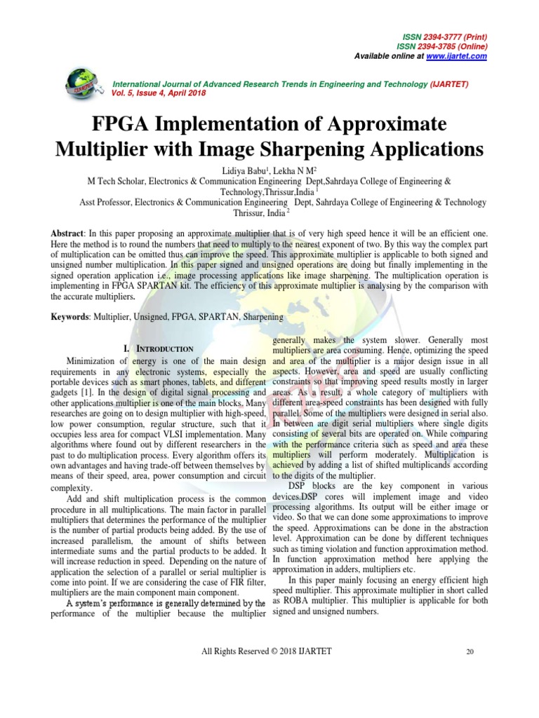 Fpga Implementation Of Approximate Multiplier With Image Sharpening Applications Pdf 