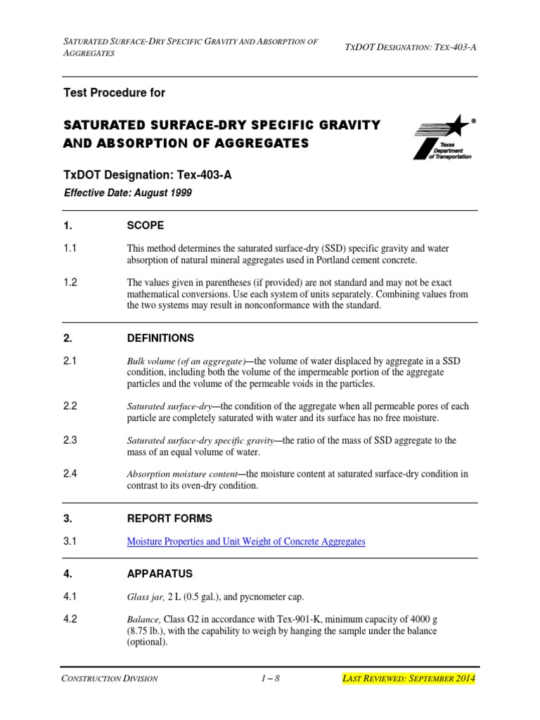 Saturated Surface-Dry Specific Gravity and Absorption of Aggregates ...