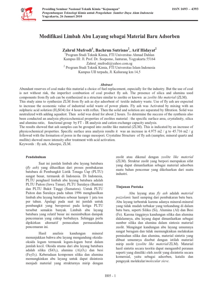 Modifikasi Limbah Fly Ash Sebagai Material Baru Adsorben | PDF