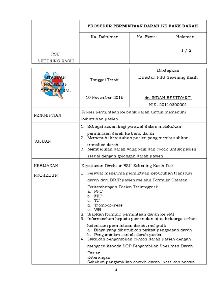 Sop Permintaan Darah | PDF