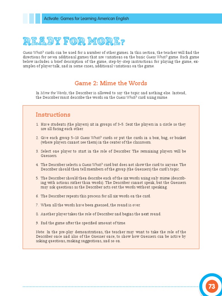 Mime the Words Game Instructions | PDF | Classroom